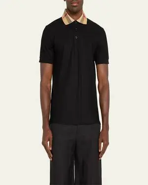 Burberry Cody Check-collar Polo Shirt - Black