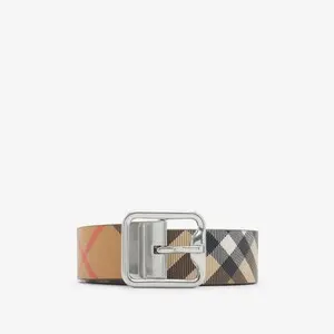 Burberry Reversible Check B Buckle Belt - Sand/military/silver