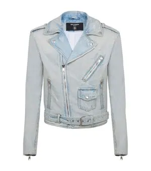 Balmain Cotton Denim Biker Jacket - Blue | Editorialist