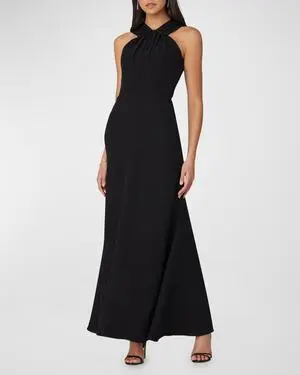 Shoshanna Beaded Crepe Halter Gown - Jet | Editorialist