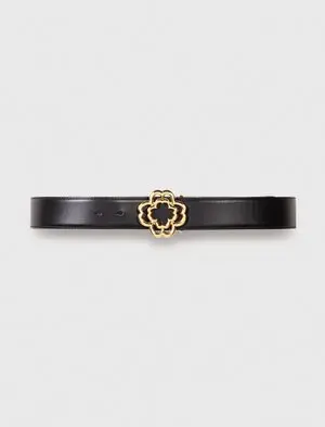 Maje Leather Belt With Clover Logo Buckle - Black