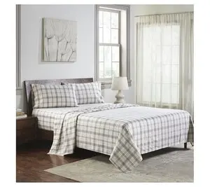 SUPERIOR Plaid Flannel Cotton Deep Pocket Sheet Set, Queen - One-color