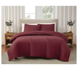 BROOKLYN LOOM Solid Cotton Percale King 3 Piece Quilt Set - One-color