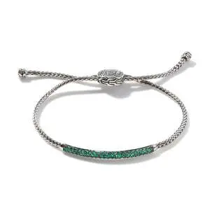John Hardy Classic Chain Pull Through Pavé Station Bracelet - Emerald