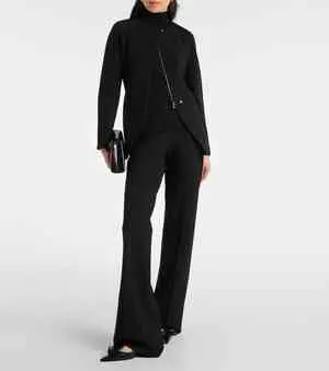 Max Mara Norcia Pleated Jersey Straight Pants - Black