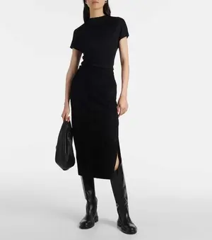 Stouls Taylor Suede Midi Skirt - Black