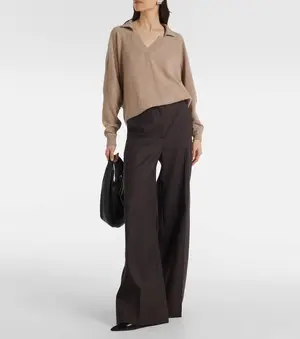 Stella McCartney High-rise Wide-leg Wool Pants - Brown