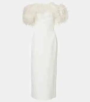 David Koma Bridal Feather-trimmed Midi Dress