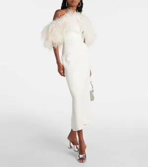 David Koma Bridal Feather-trimmed Midi Dress