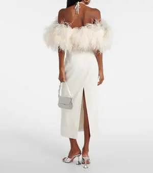 David Koma Bridal Feather-trimmed Midi Dress