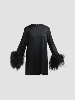 Lapointe Double-face Satin Feather-cuff Minidress - Black