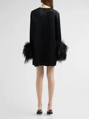 Lapointe Double-face Satin Feather-cuff Minidress