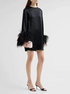 Lapointe Double-face Satin Feather-cuff Minidress