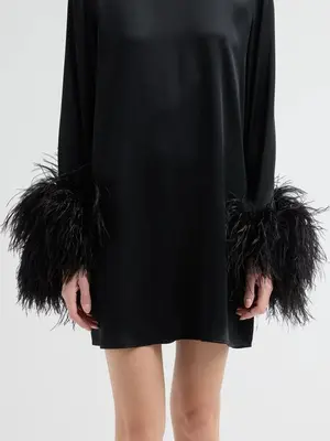 Lapointe Double-face Satin Feather-cuff Minidress