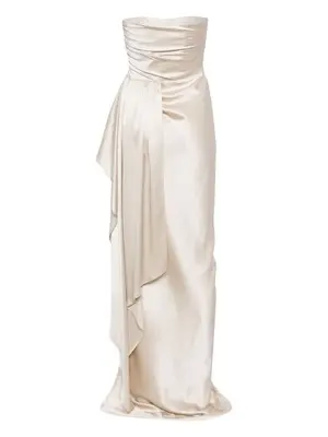 Michelle Mason Strapless Gathered Silk Gown - Grey