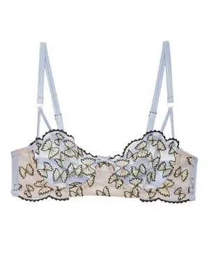 Fleur Du Mal Farfalle Embroidered Balconette Bra - Blue