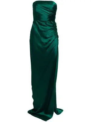 Michelle Mason Strapless Gathered Gown - Green