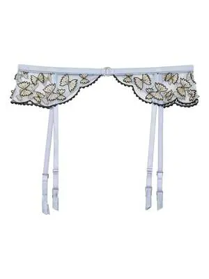 FLEUR DU MAL Farfalle Embroidered Garter Belt - White
