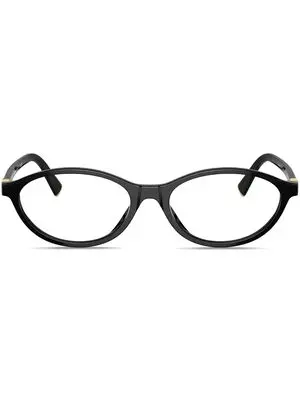 Miu Miu Logo-plaque Oval-frame Glasses - Black