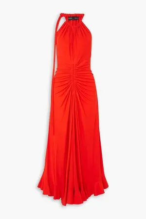 proenza schouler ruched crepe jersey maxi dress Proenza Schouler Ruched Jersey-Crepe Halterneck Maxi Dress In Tomato Red -  85% Off