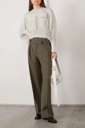 Proenza Schouler Crepe-paneled Plissé-chiffon Blouse - White