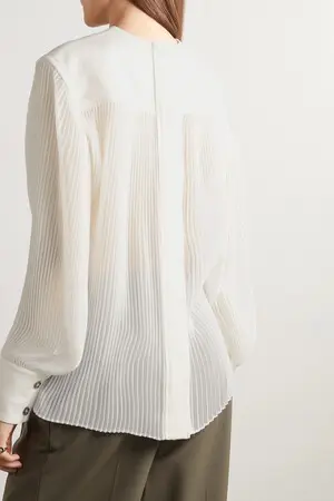 Proenza Schouler Crepe-paneled Plissé-chiffon Blouse - White