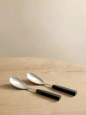 Brunello Cucinelli Set Of Two Silver And Horn Serving Spoons - Black