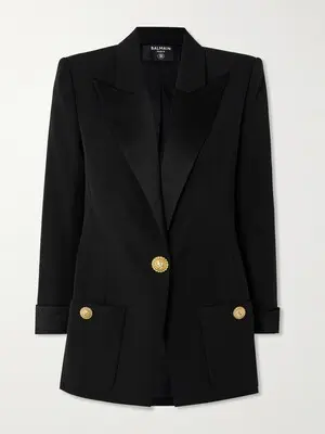 Balmain Embellished Grain De Poudre Wool Blazer