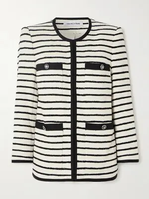 Veronica Beard Foster Striped Cotton-blend Tweed Jacket - Ivory