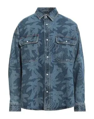 Palm Angels Denim Jacket With Leather Trim - Blue