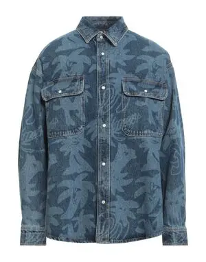 Palm Angels Denim Jacket With Leather Trim - Blue