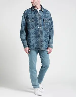 Palm Angels Denim Jacket With Leather Trim - Blue