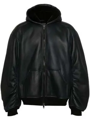 Balenciaga Hooded Leather Bomber Jacket In Blue - 35% Off