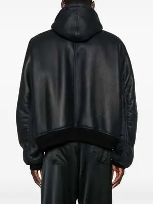 Balenciaga Hooded Leather Bomber Jacket In Blue - 35% Off