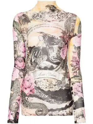 Acne Studios Graphic-Print Seamless Top In Pink - 50% Off