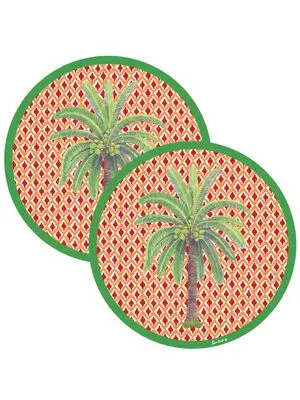 LISA CORTI Masonite Hima Palma Circular Place Mats - Red
