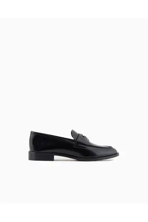 Giorgio Armani Brushed Leather Loafers - Black