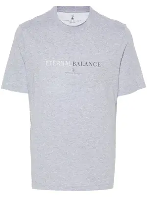 Brunello Cucinelli Slogan-print Mélange T-shirt - Grey