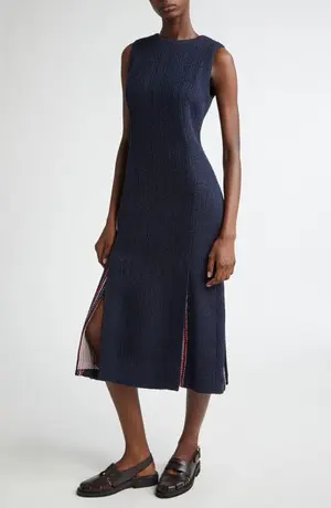 Thom Browne Textured Weave Sleeveless Midi Dress