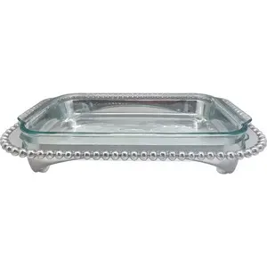 MARIPOSA Pearled Oblong Casserole Caddy & 3-quart Pyrex® Tray - Silver