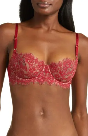 SKARLETT BLUE Entice Underwire Balconette Bra Lipstick Red/ Nylon