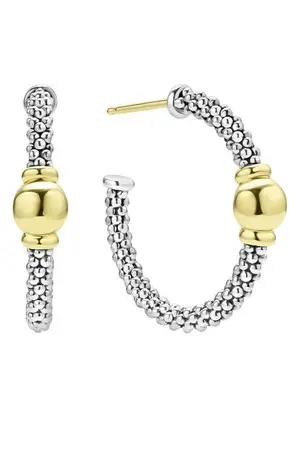 Lagos Signature Caviar Bead Station Hoop Earrings - Two-tone
