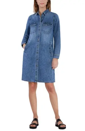 WASH LAB DENIM Long Sleeve Shirt Dress - Trace Blue