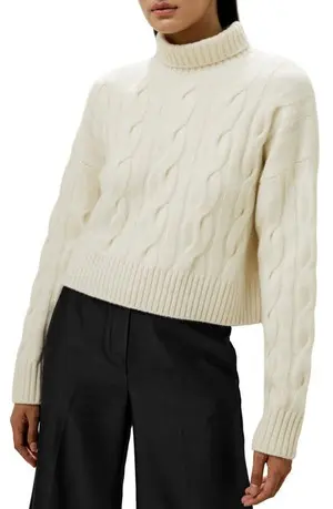 Lilysilk Cable Knit Cashmere Turtleneck Sweater