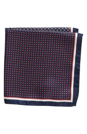 Eton Geometric Print Silk Pocket Square - Blue