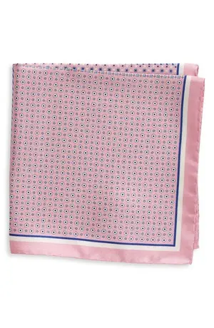 Eton Geometric Print Silk Pocket Square - Pink/red