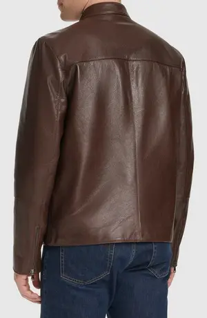 Cole Haan Leather Moto Jacket - Brown
