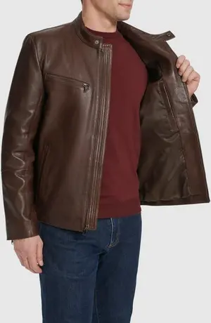 Cole Haan Leather Moto Jacket - Brown