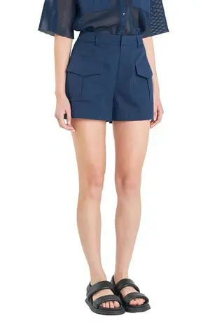Endless Rose Flap Pocket High-waist Shorts - Navy