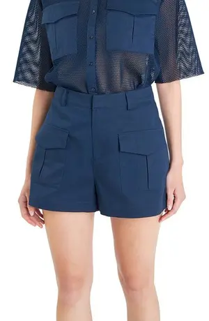 Endless Rose Flap Pocket High-waist Shorts - Navy